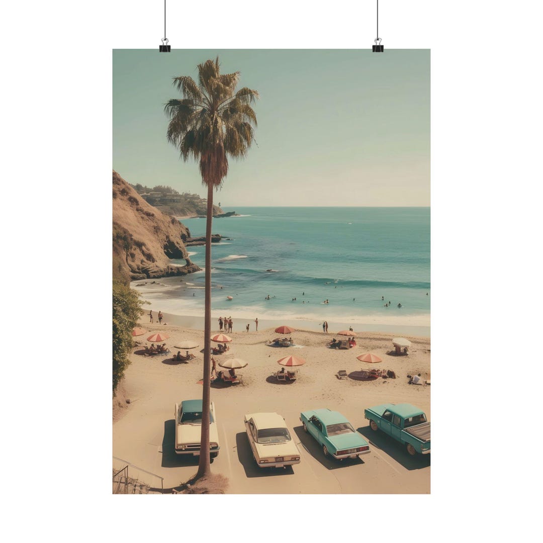 Vintage Beach Scene Costal Wall Art Poster, Decor, California Palm Tree ...