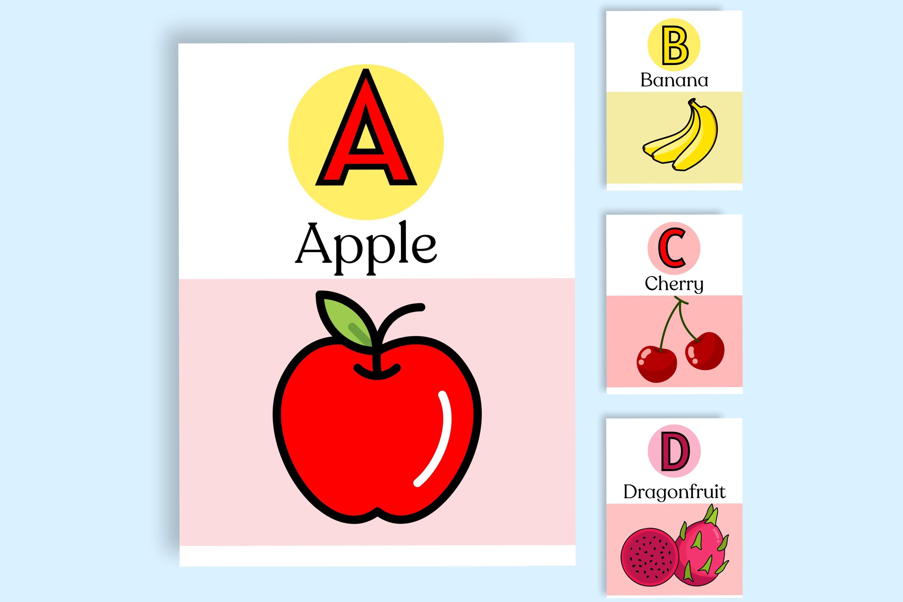 Colorful Alphabet Fruit Flashcards | Educational Printable ABC Fruits ...