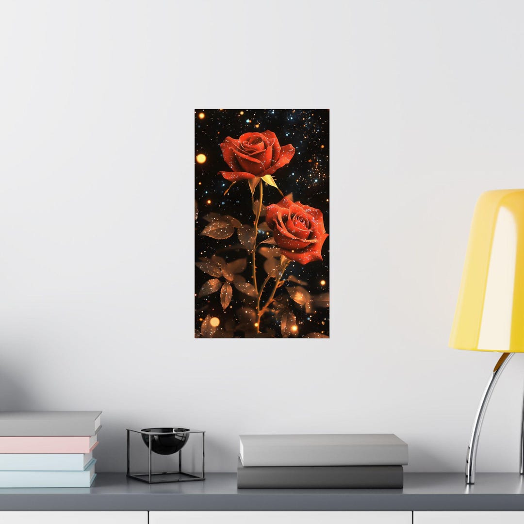 Thorny Roses Y2K Sparkle on Black Background, Matte Print, Wall Art ...