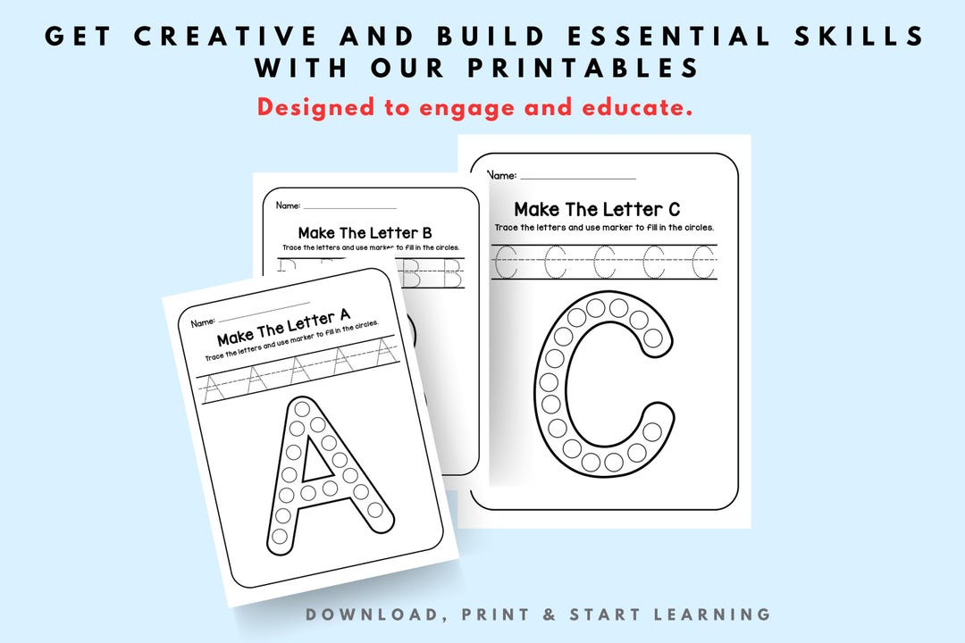 Alphabet Dot Marker Worksheets: Tracing & Coloring, Kids Learning (PDF ...