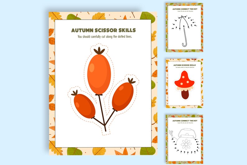 Autumn Scissor Skills Activity Pages Printable Fall / Autumn Cutting ...