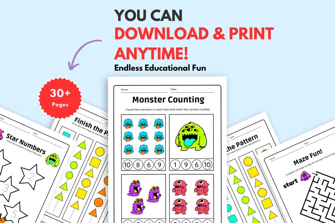 Halloween Monster Games | Printable Mazes, Tracing, Counting Worksheets ...