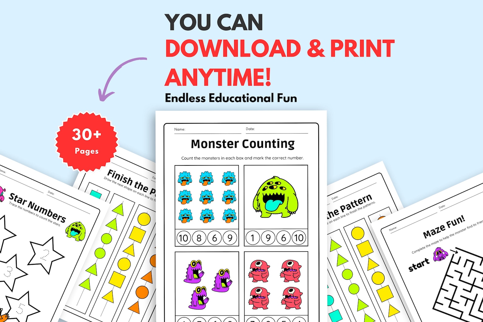 Printable Halloween Monster Spooky Activity Book for Kids Ages 3-7 ...