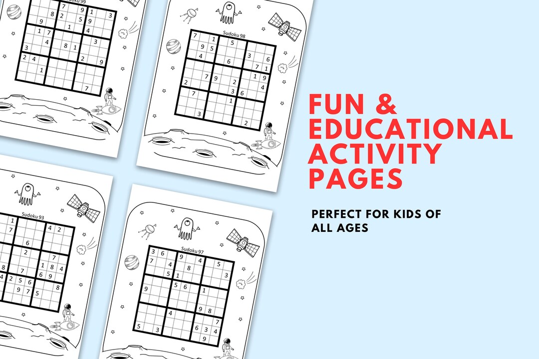 Space Sudoku Puzzle Worksheets for Adults and Kids Fun Brain Games ...