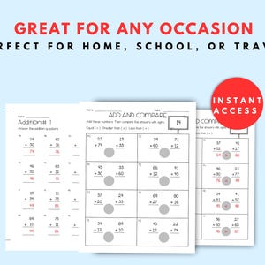 Printable Two-digit Addition and Comparing Numbers Practice Worksheet ...