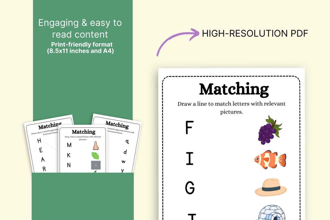 Alphabet Matching Game: Kids Learning Activity, Letter Recognition (PDF ...