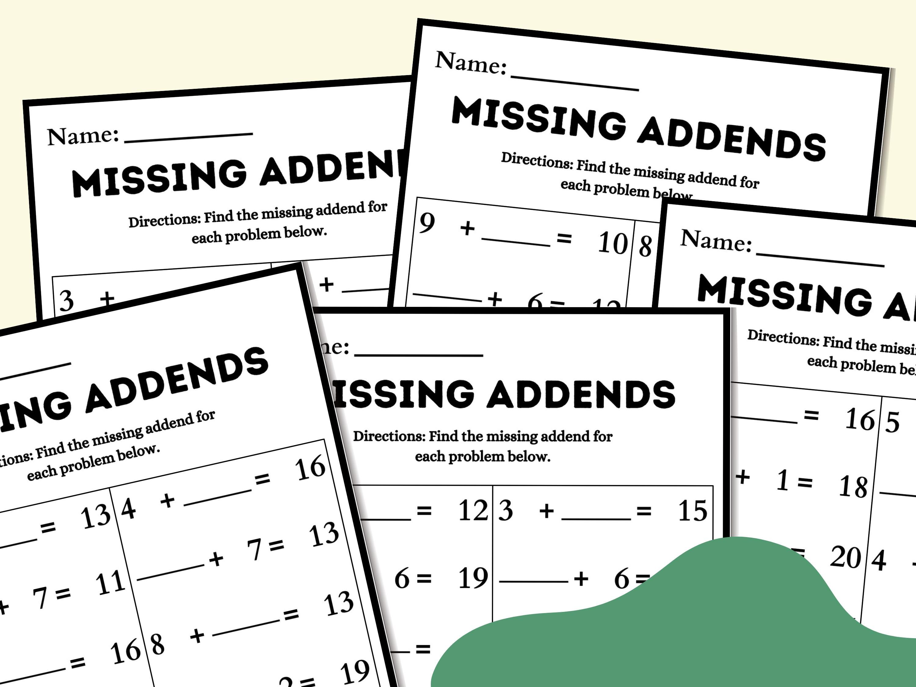 Math Exercises -missing Number Additions Worksheet: Printable ...