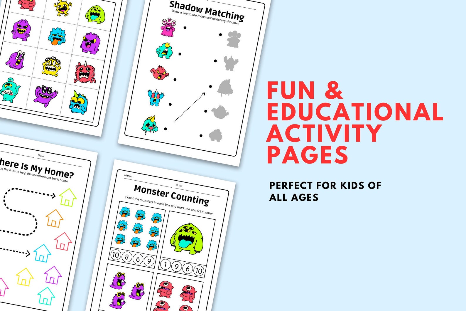 Printable Halloween Monster Spooky Activity Book for Kids Ages 3-7 ...