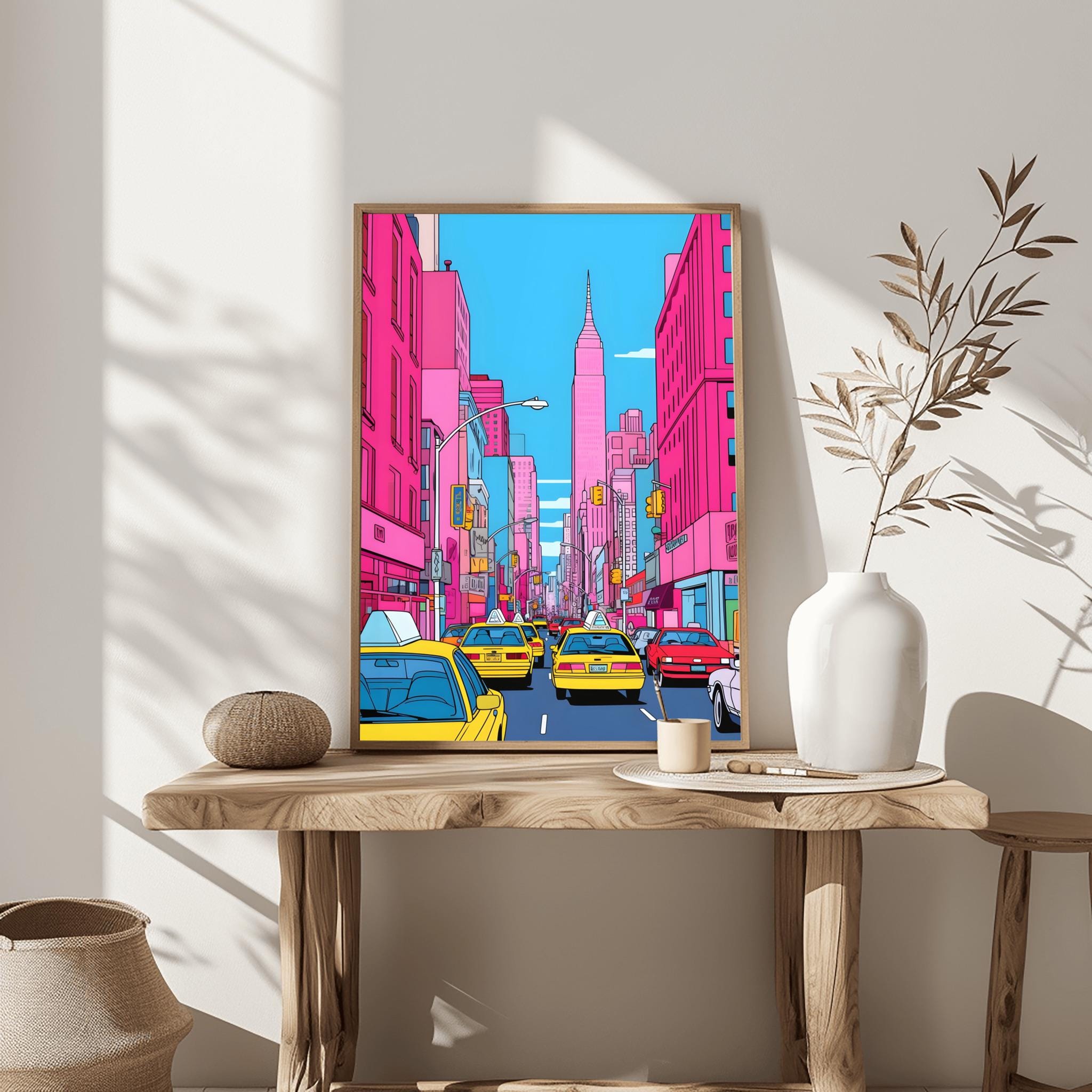 New York City Pop Art Poster - Vibrant Urban Street Scene Wall Decor ...