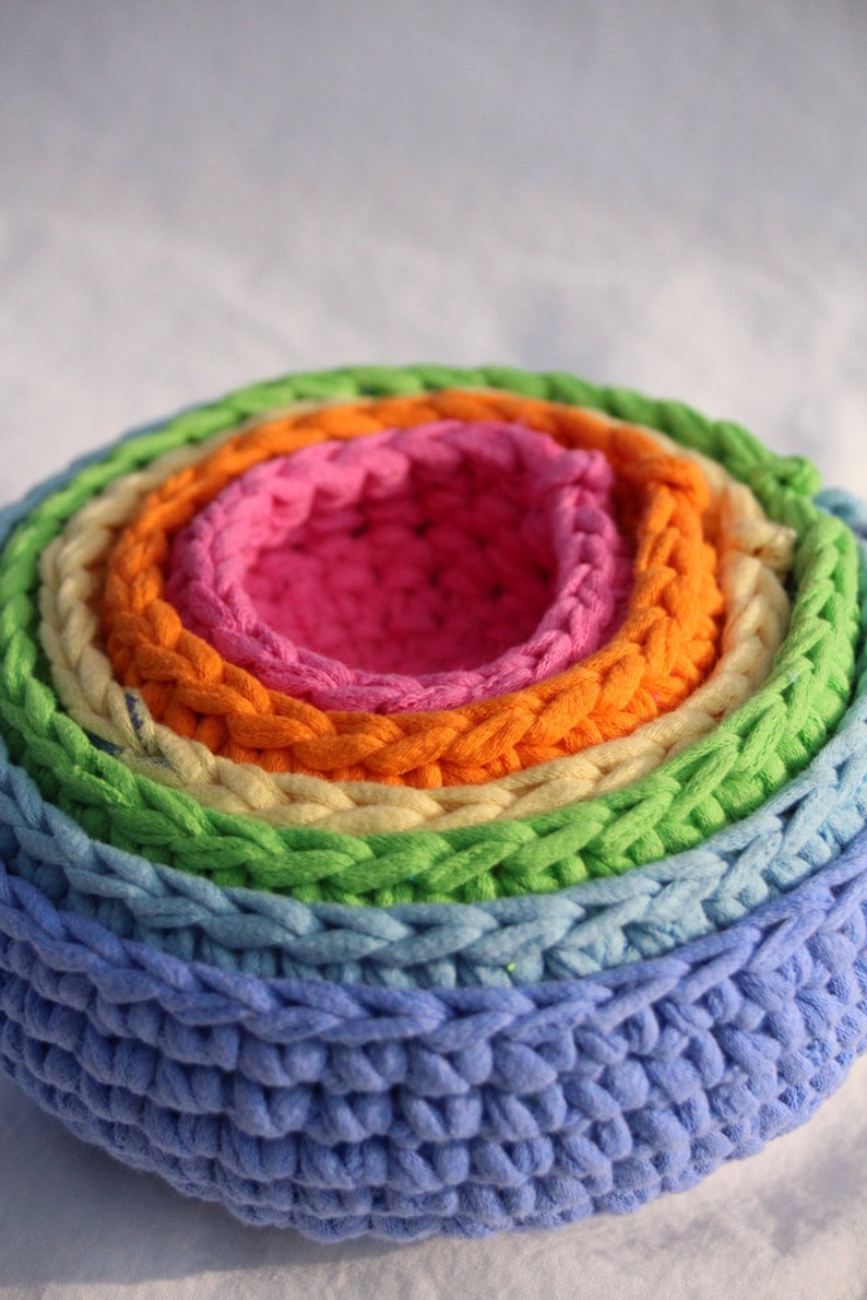 Roygbiv in Pastel Nesting Bowls Made From Crocheted Upcycled - Etsy