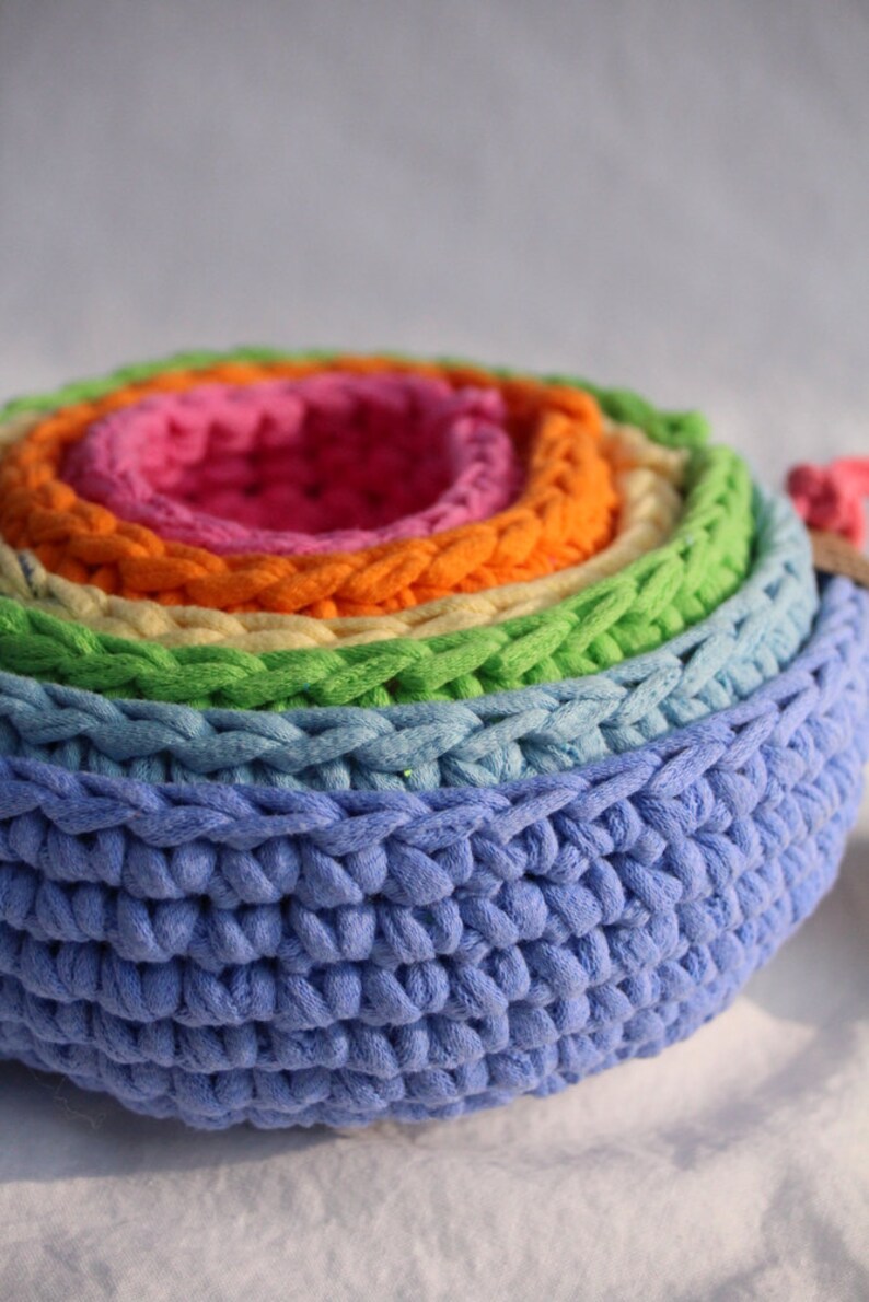 Roygbiv in Pastel Nesting Bowls Made From Crocheted Upcycled - Etsy