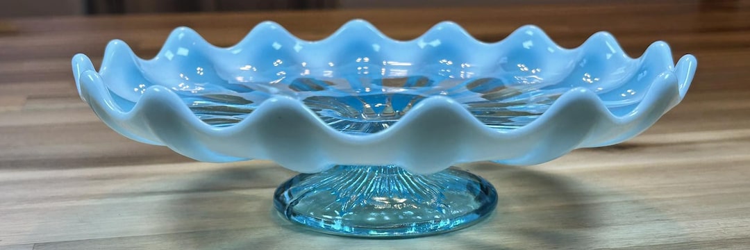 Davidson Pearline Blue Opalescent Glass Cake Plate - Etsy