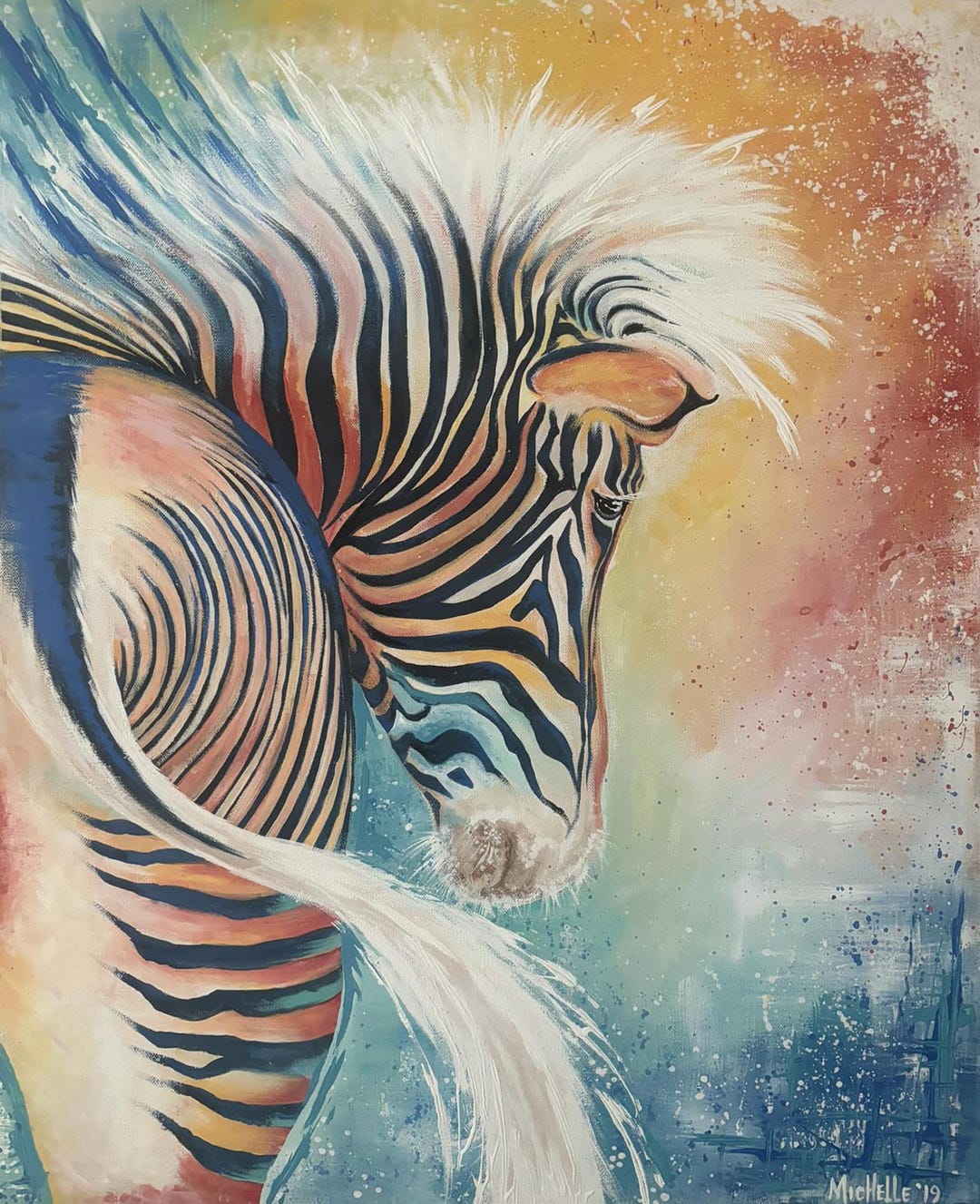 Rainbow Zebra Acrylic Painting 30" X 24" - Etsy