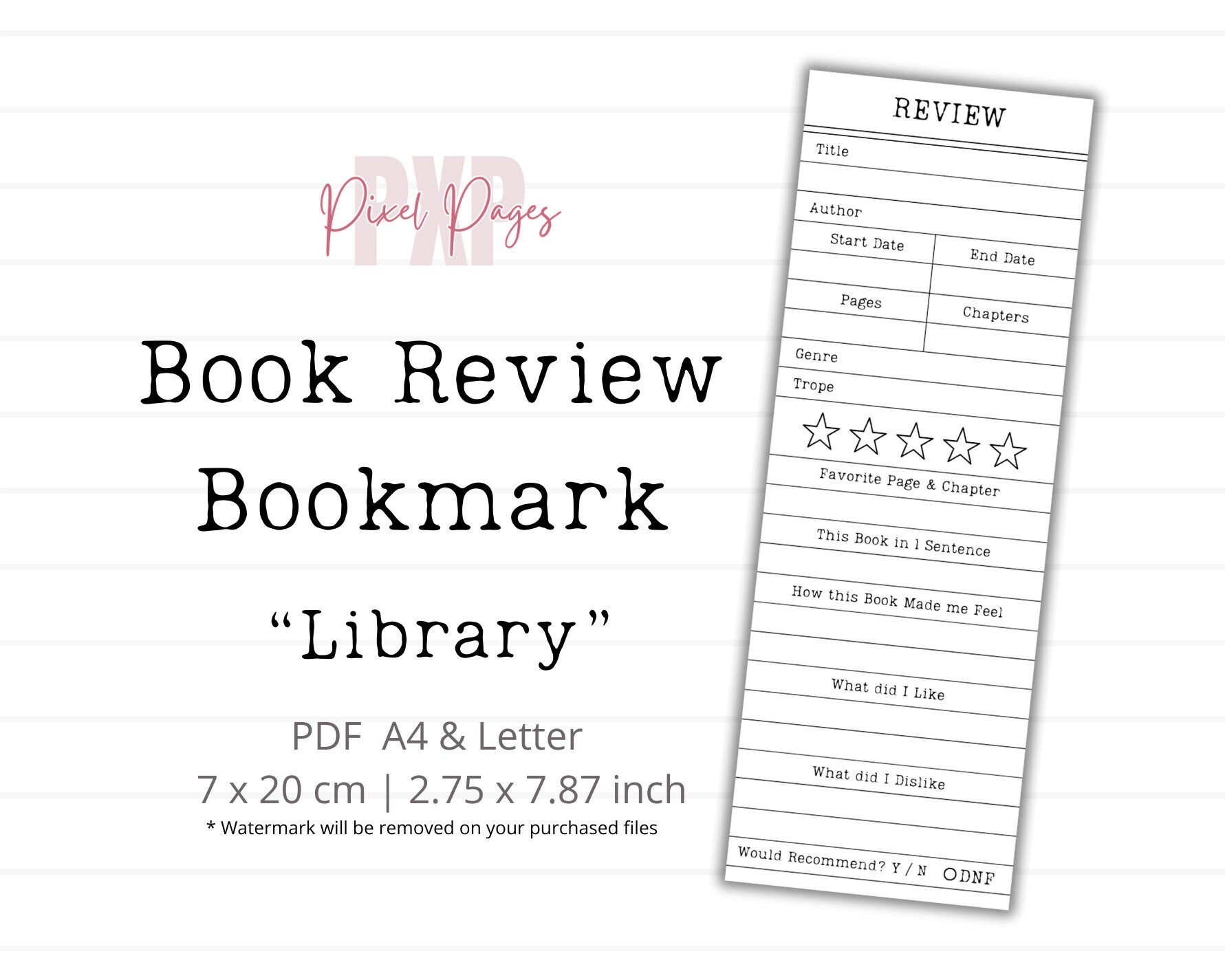 Printable Library Style Book Review Bookmark | Double Sided Reading Log ...