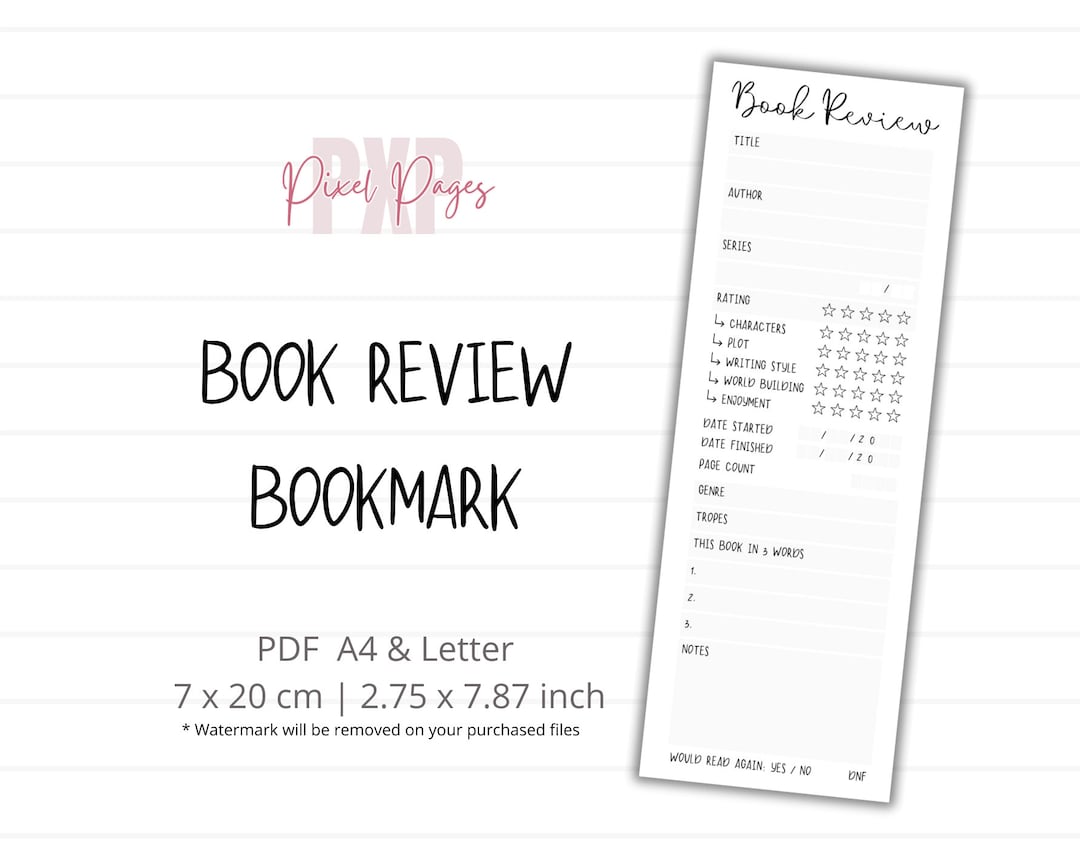 Printable Book Review Bookmark - Fillable Reading Tracker & Book Rating ...