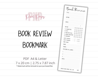 Printable Book Review Bookmark - Fillable Reading Tracker & Book Rating ...