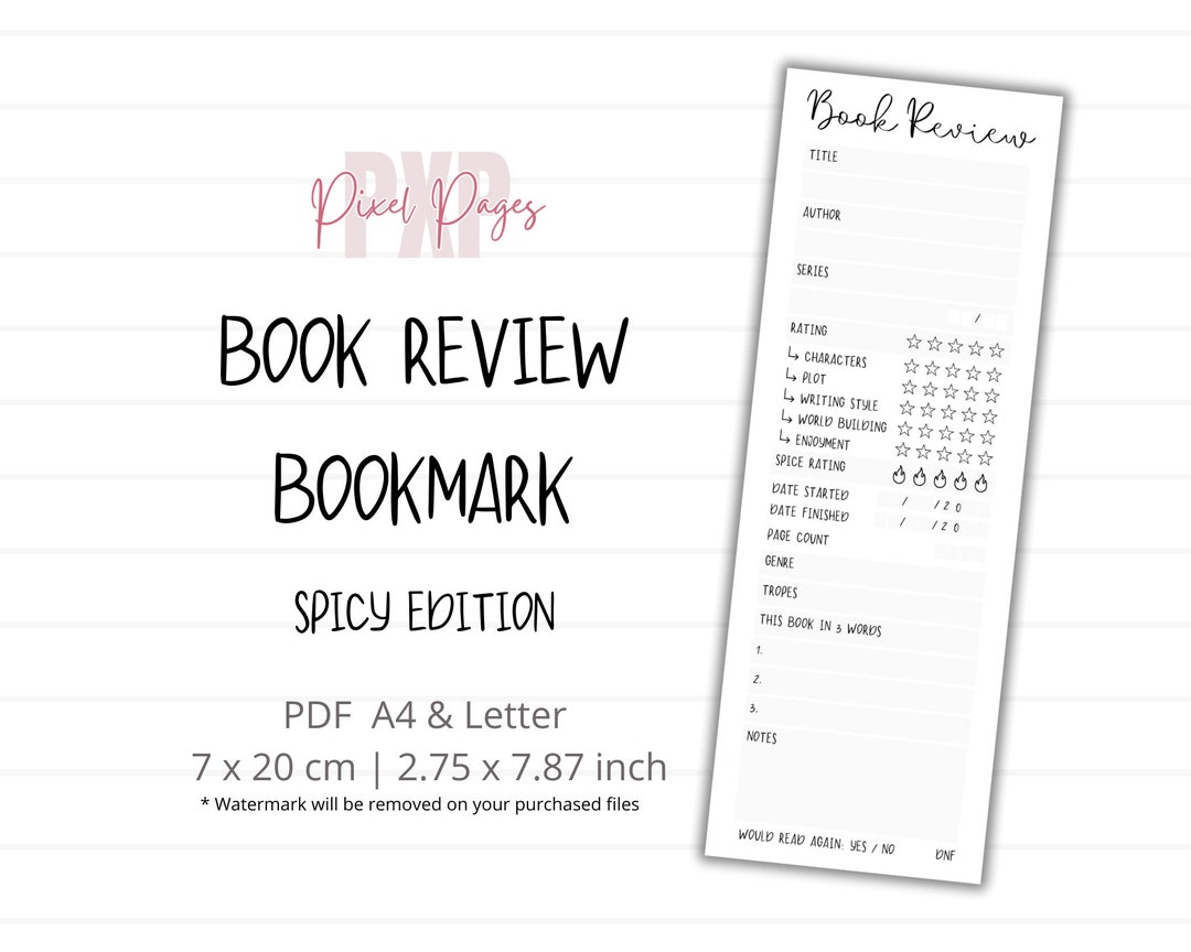 Printable Book Review Bookmark – Track, Rate, and Share Your Reading ...