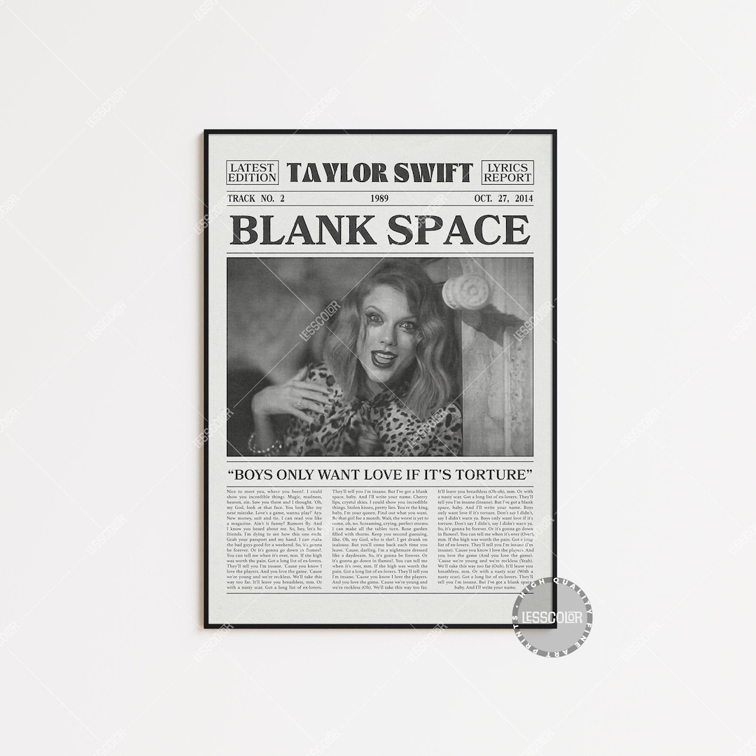 Taylor Swift Retro Newspaper Print, Blank Space Poster, Blank Space ...