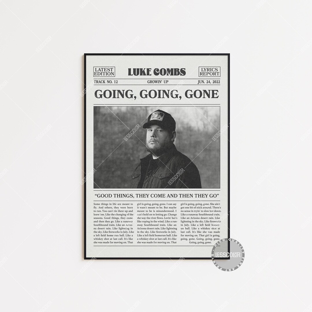Luke Combs Retro Newspaper Print, Going, Going, Gone Poster, Going ...