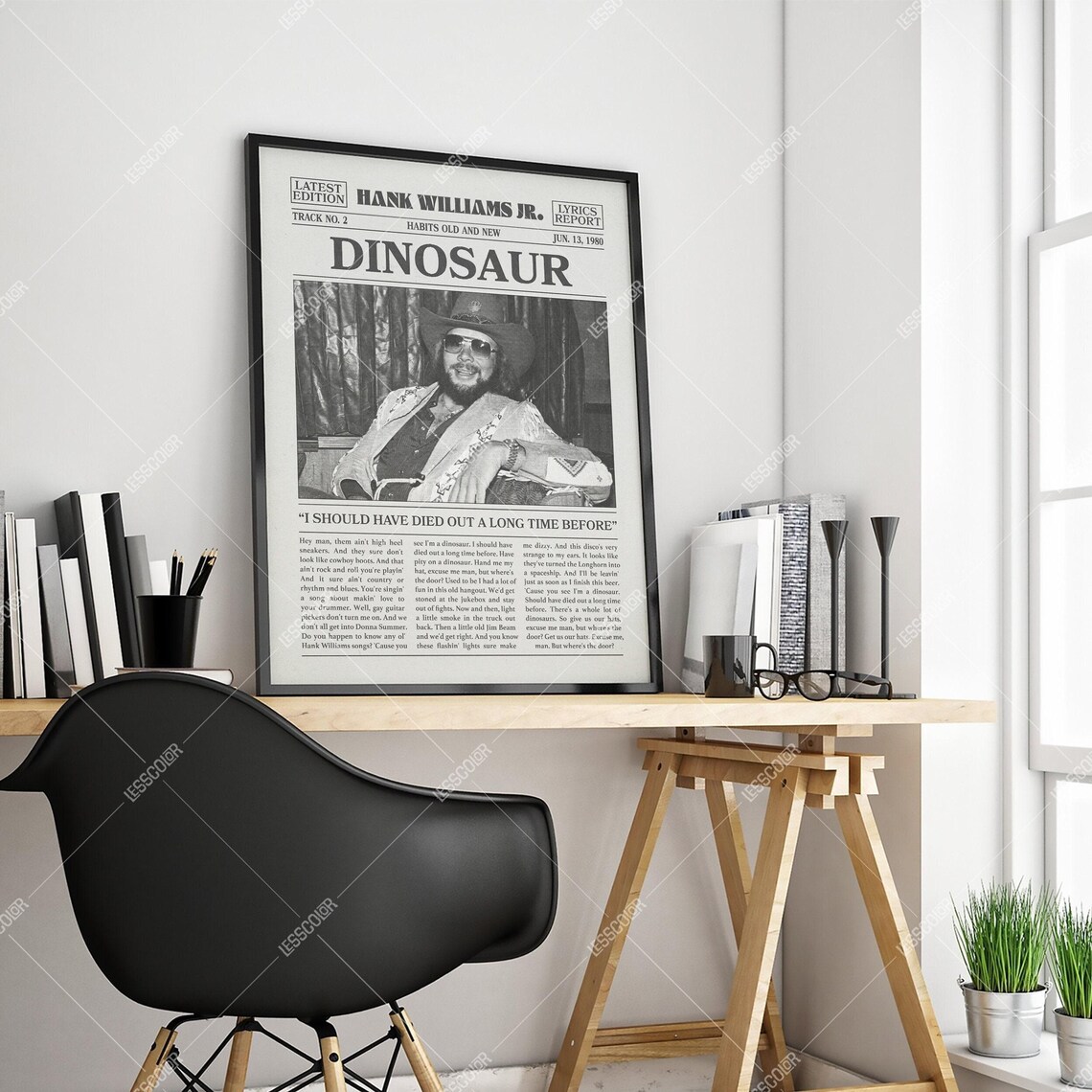 Hank Williams Jr. Retro Newspaper Print, Dinosaur Poster, Lyrics Print ...