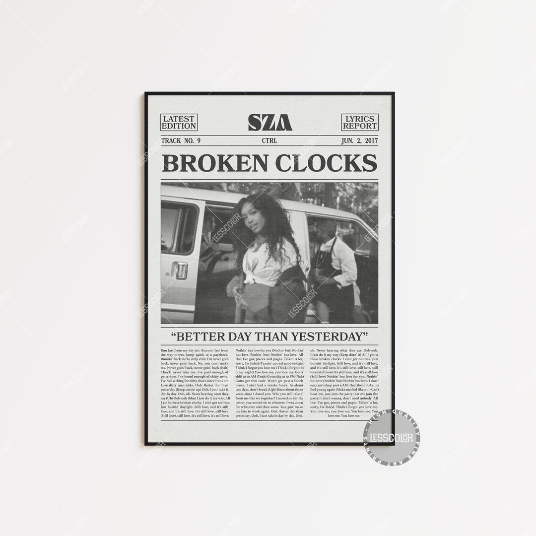 SZA Poster Broken Clocks Poster, CTRL Poster, SZA Tracklist Album Cover ...