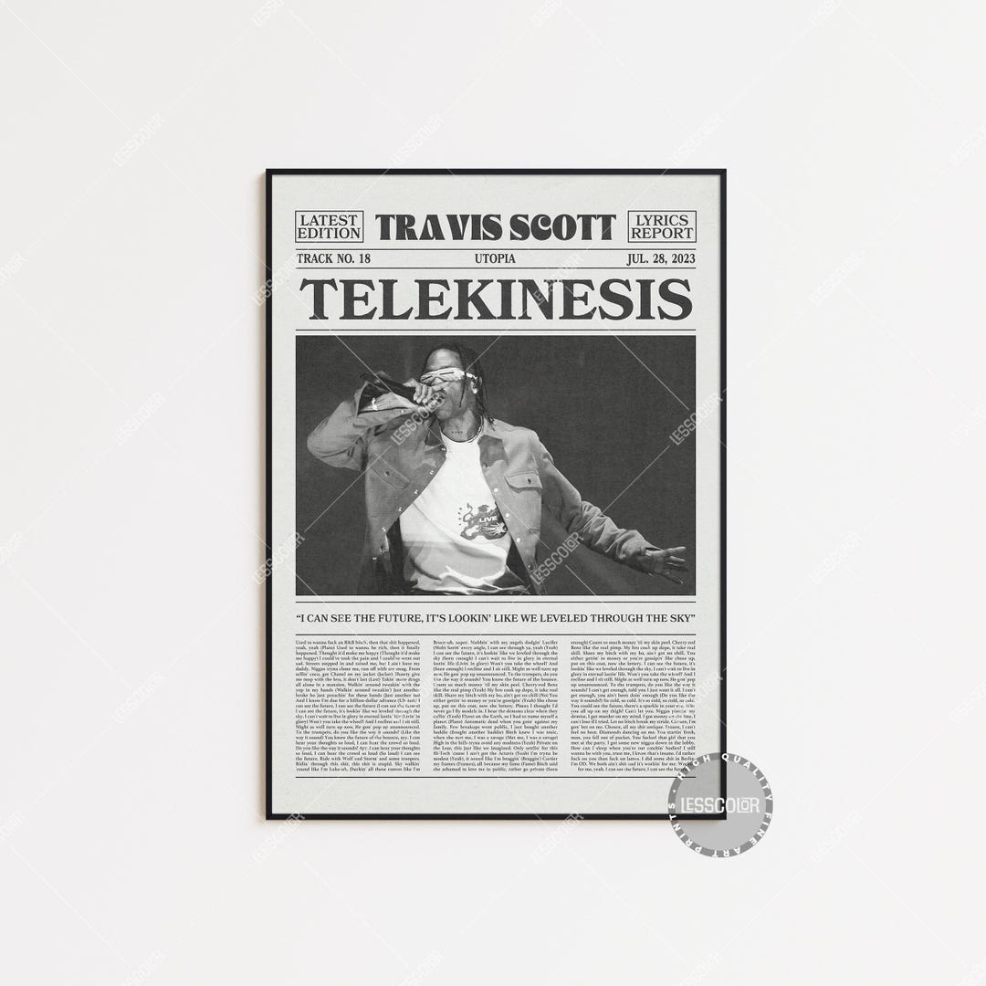 Travis Scott Retro Newspaper Print, TELEKINESIS Poster, TELEKINESIS ...