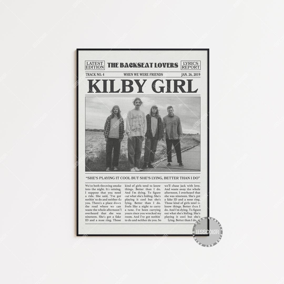 The Backseat Lovers Retro Newspaper Print, Kilby Girl Poster, Lyrics ...