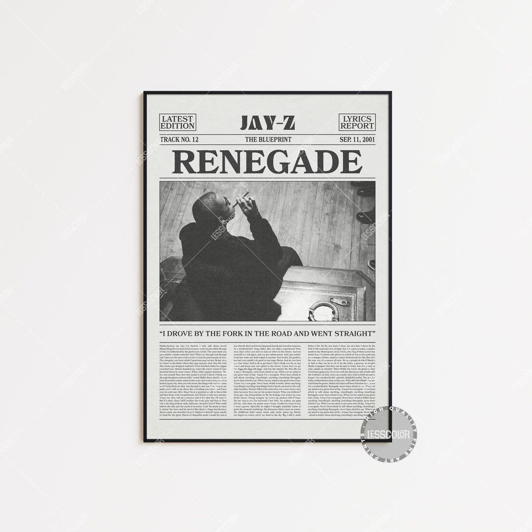 Jay Z Retro Newspaper Print, Renegade Poster, Renegade Lyrics Print ...