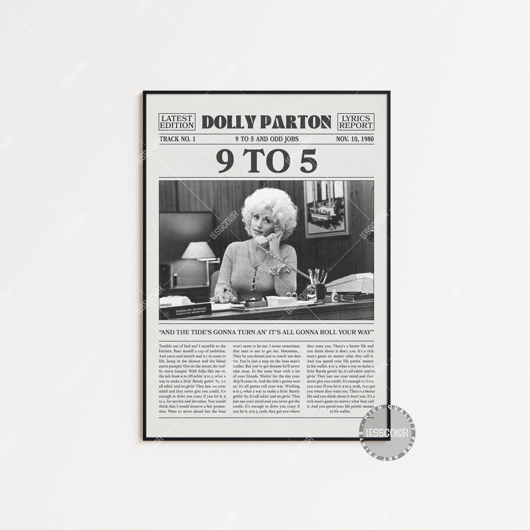 Dolly Parton Retro Newspaper Print, 9 to 5 Poster, 9 to 5 Lyrics Print ...