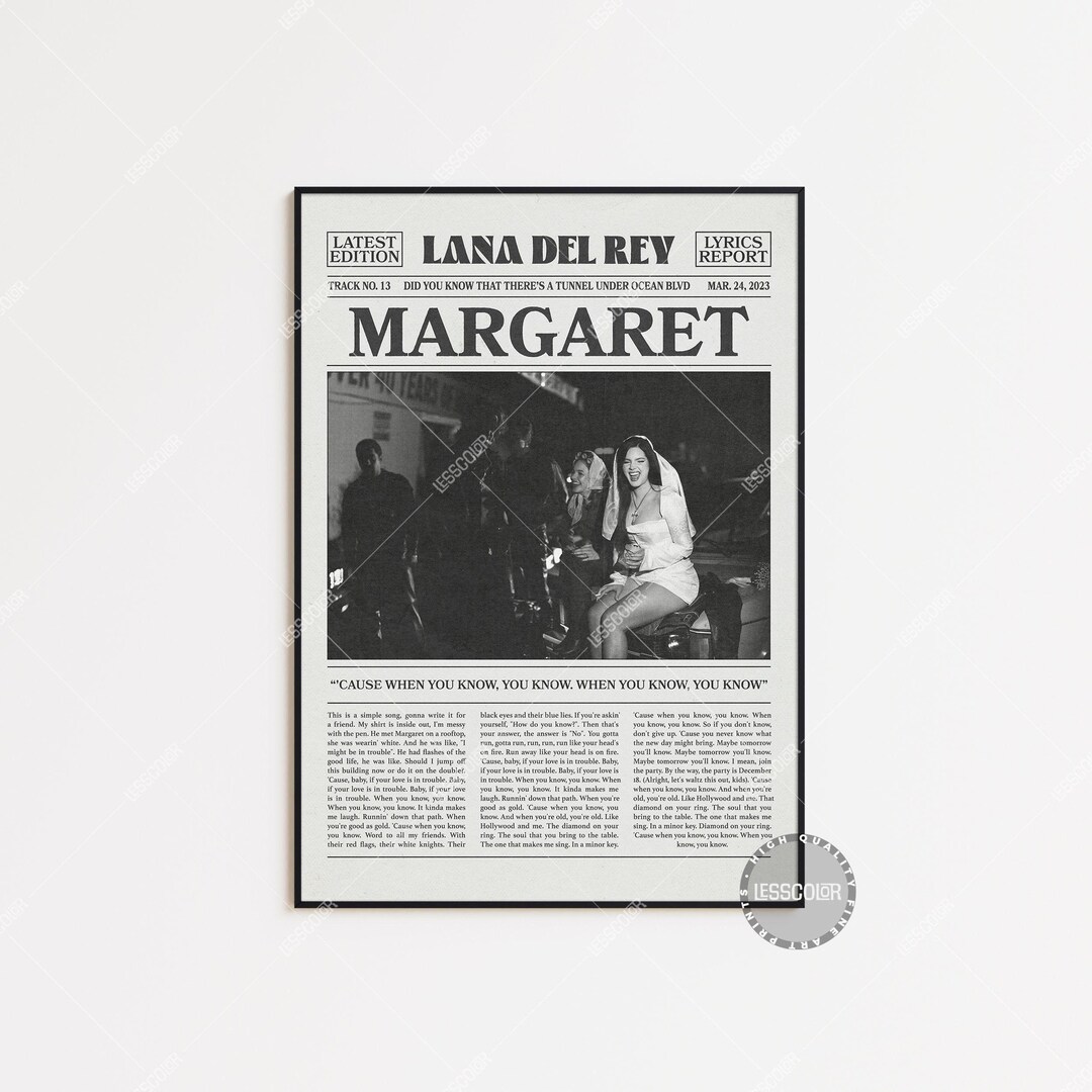 Retro Newspaper Print, Margaret Poster, Margaret Lyrics Print, Ocean ...