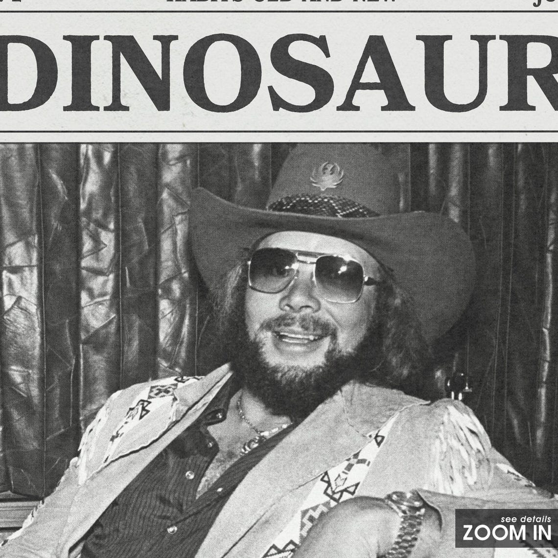 Hank Williams Jr. Retro Newspaper Print, Dinosaur Poster, Lyrics Print ...
