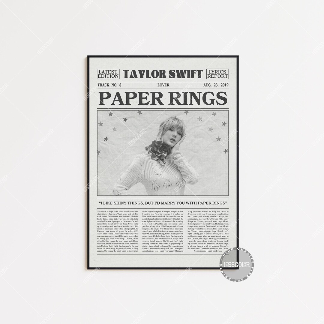 Taylor Swift Retro Newspaper Print, Paper Rings Poster, Lyrics Print ...