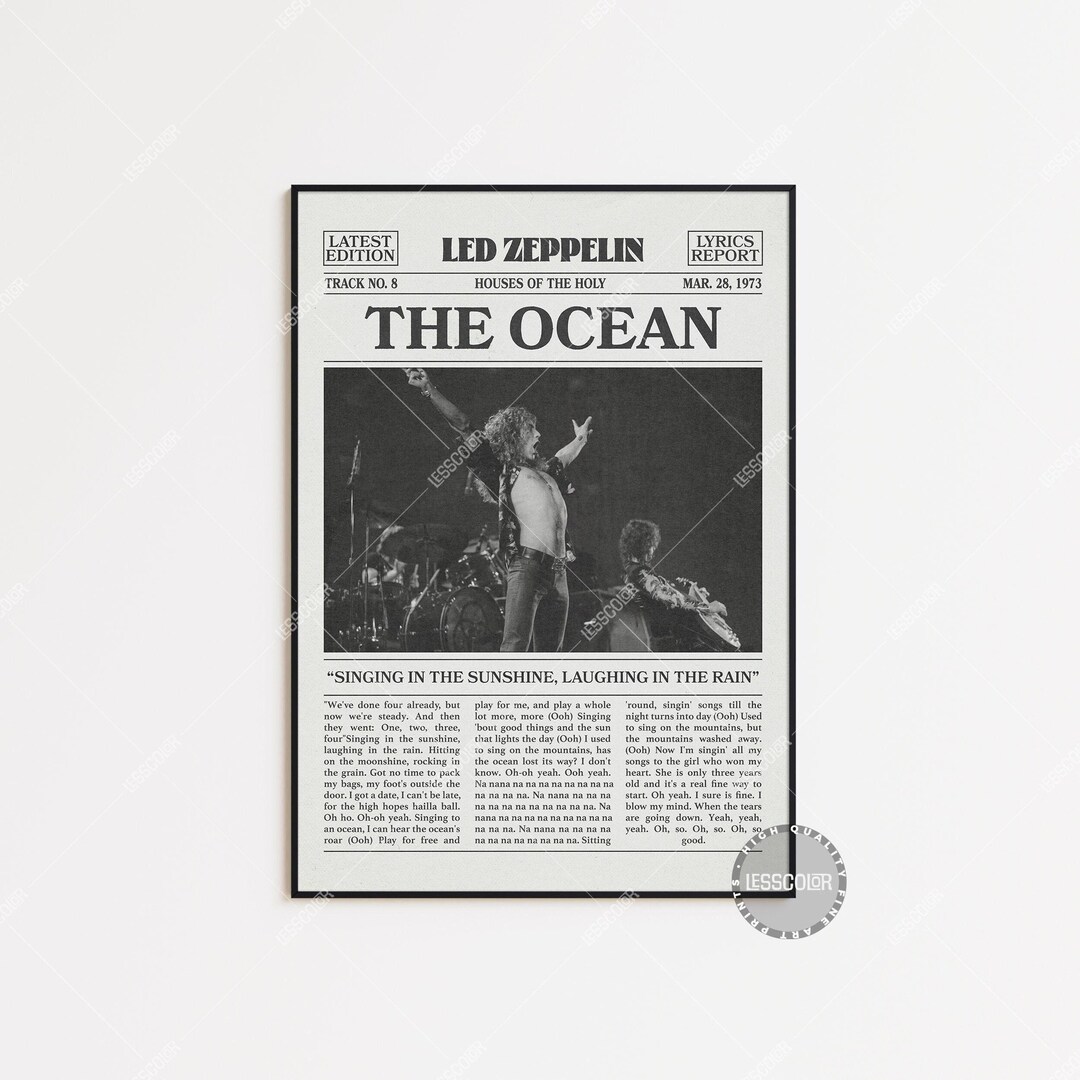 Led Zeppelin Retro Newspaper Print, the Ocean Poster, the Ocean Lyric ...