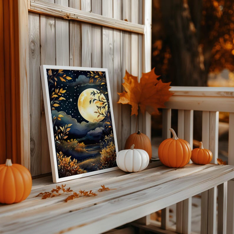 Autumn Decor Harvest Moon Art Large Wall Art AI Art Outdoor Wall Art - Etsy