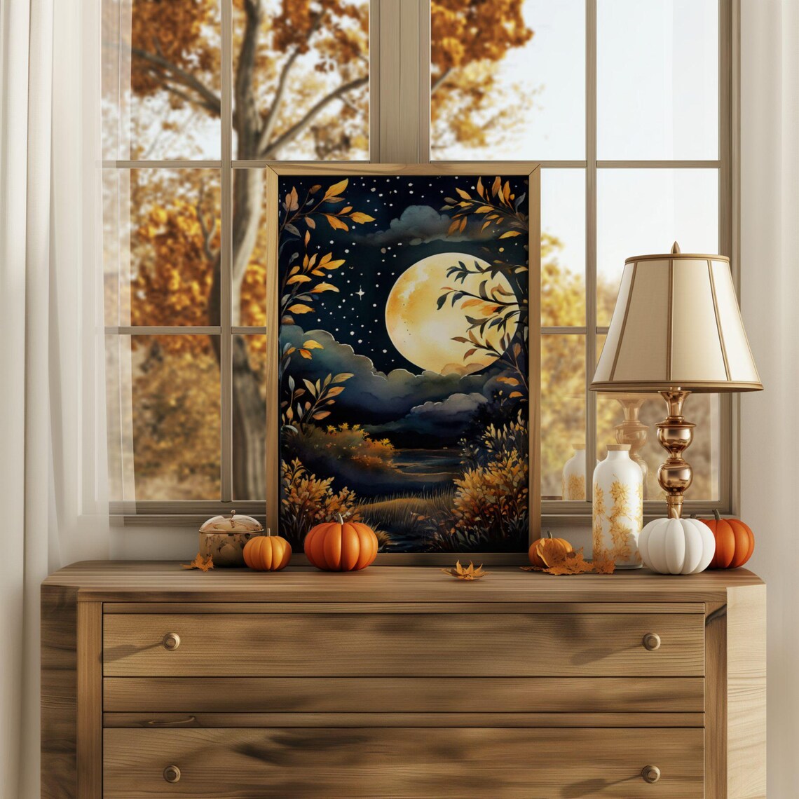 Autumn Decor Harvest Moon Art Large Wall Art AI Art Outdoor Wall Art - Etsy