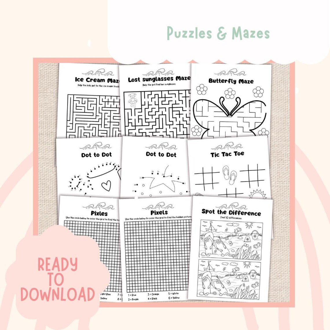 30 Page Summer Printable Activity Pack for Kids | Fun Summer Worksheets ...