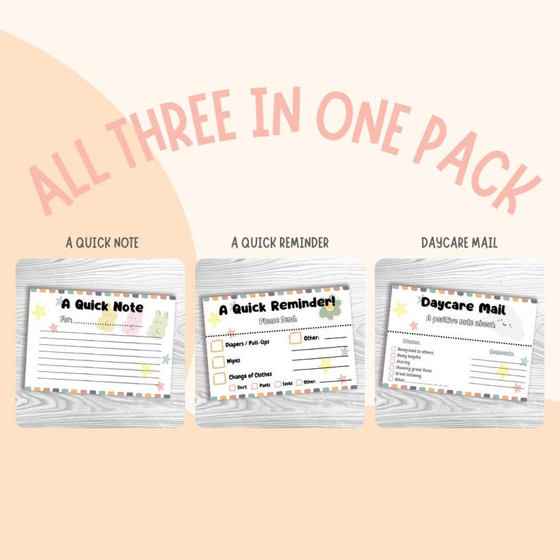 Printable 3 Daycare Note Home, Daycare Quick Note Home, Daycare Forms ...