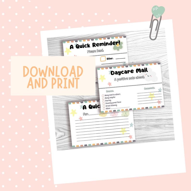 Printable 3 Daycare Note Home, Daycare Quick Note Home, Daycare Forms ...
