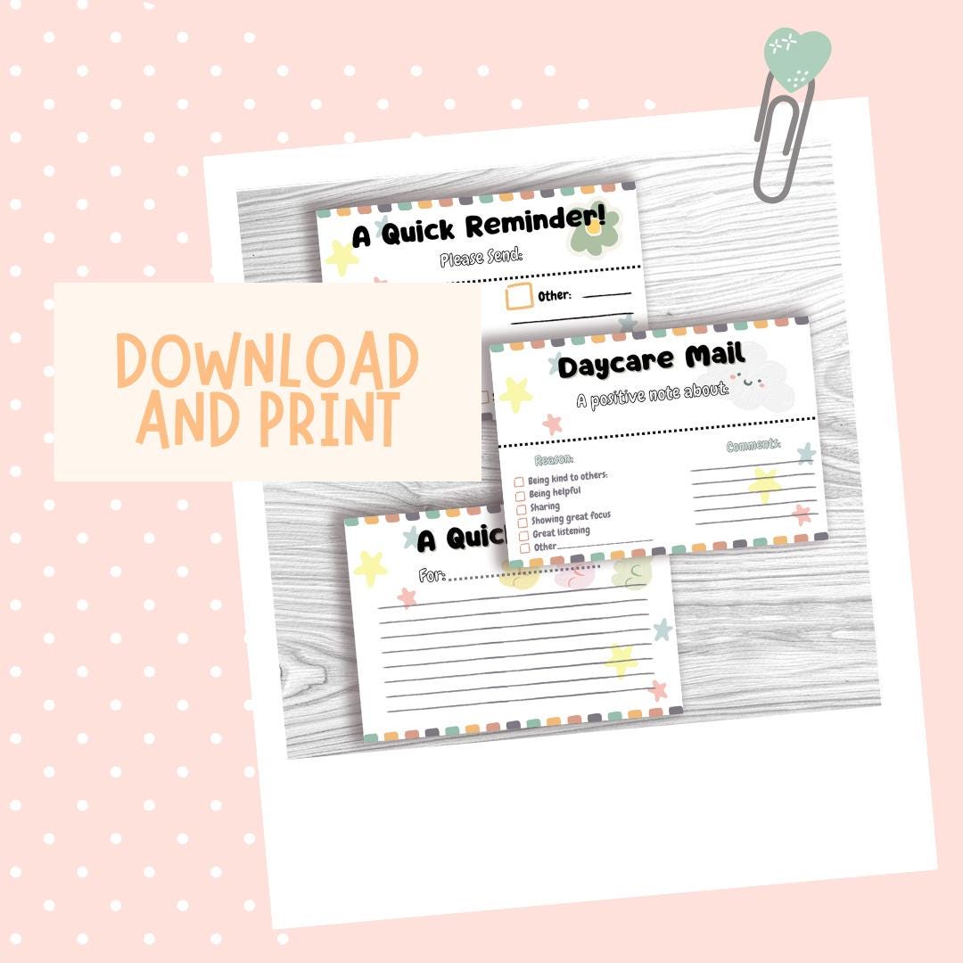 Printable 3 Daycare Note Home, Daycare Quick Note Home, Daycare Forms ...