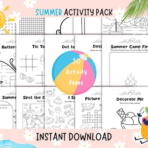 30 Page Summer Printable Activity Pack for Kids | Fun Summer Worksheets ...