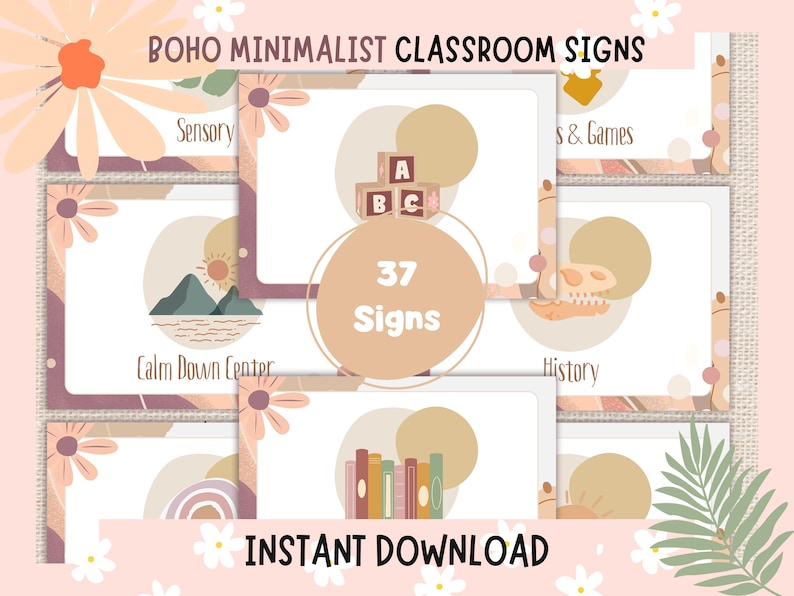 Boho Minimalist Classroom Center Signs – Neutral Printable Labels for ...