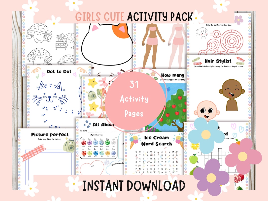 31 Page Girls' Activity Printable Pack – Fun & Creative Printables for ...