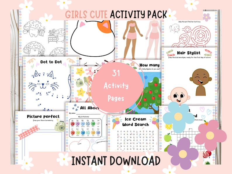 31 Page Girls' Activity Printable Pack – Fun & Creative Printables for ...