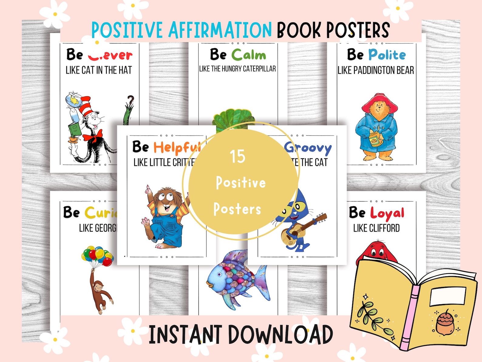 15 Preschool Book Character Positive Affirmation Posters – Printable ...