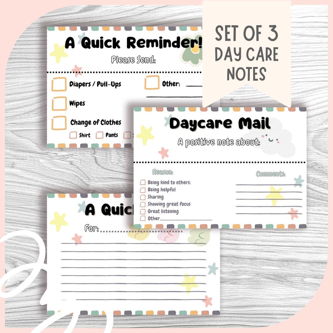 Printable 3 Daycare Note Home, Daycare Quick Note Home, Daycare Forms ...