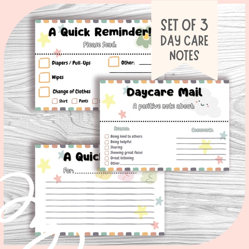 Printable 3 Daycare Note Home, Daycare Quick Note Home, Daycare Forms ...
