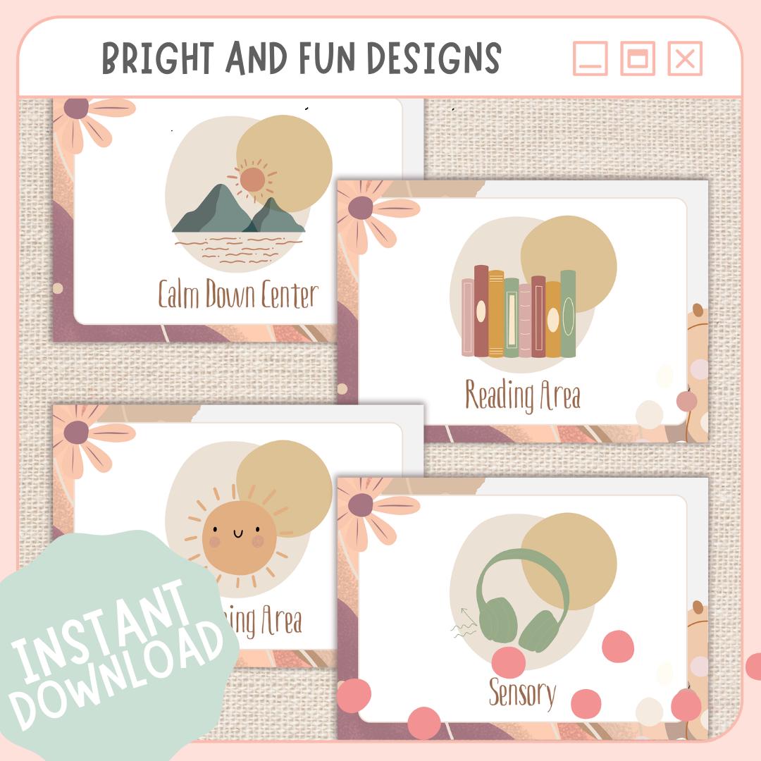 Boho Minimalist Classroom Center Signs – Neutral Printable Labels for ...