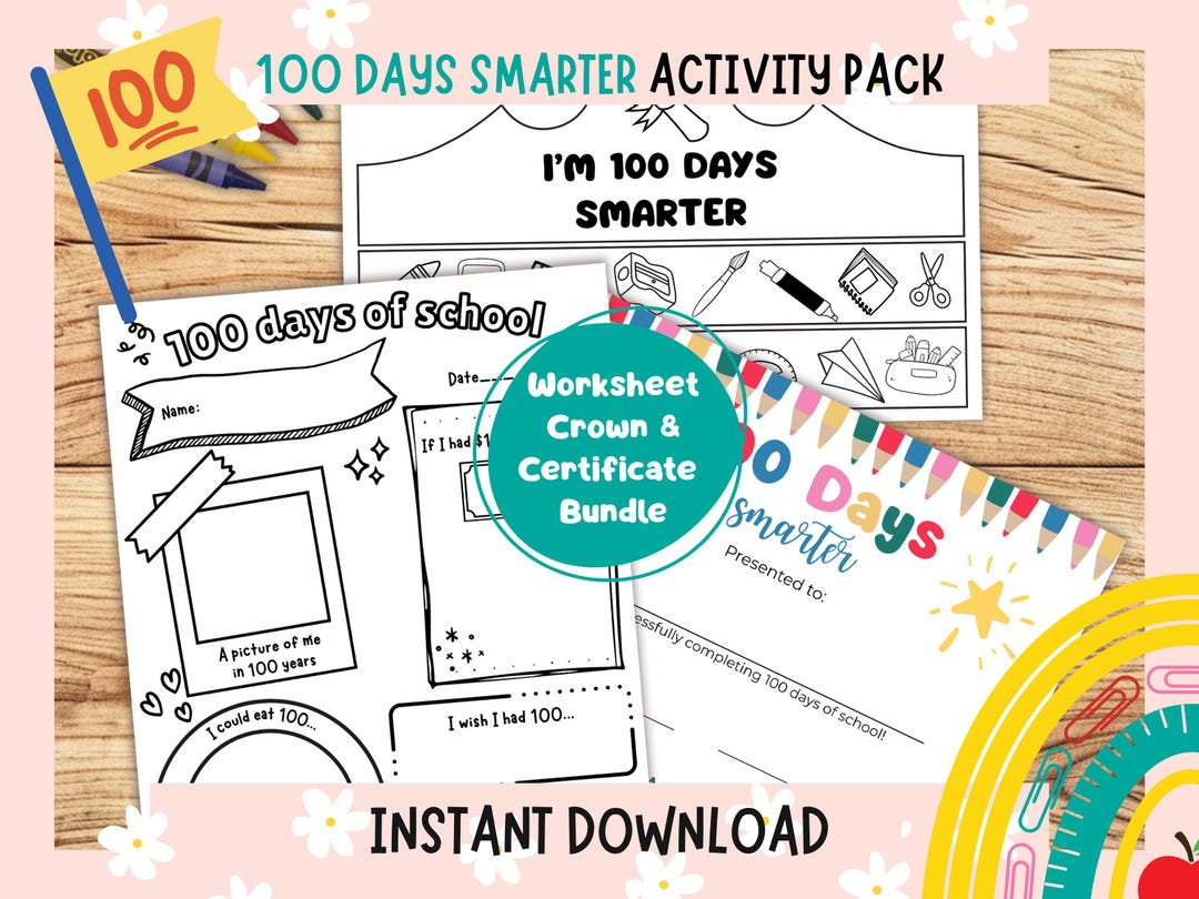 100 Days Smarter Worksheet, Crown and Certificate – Fun & Educational ...