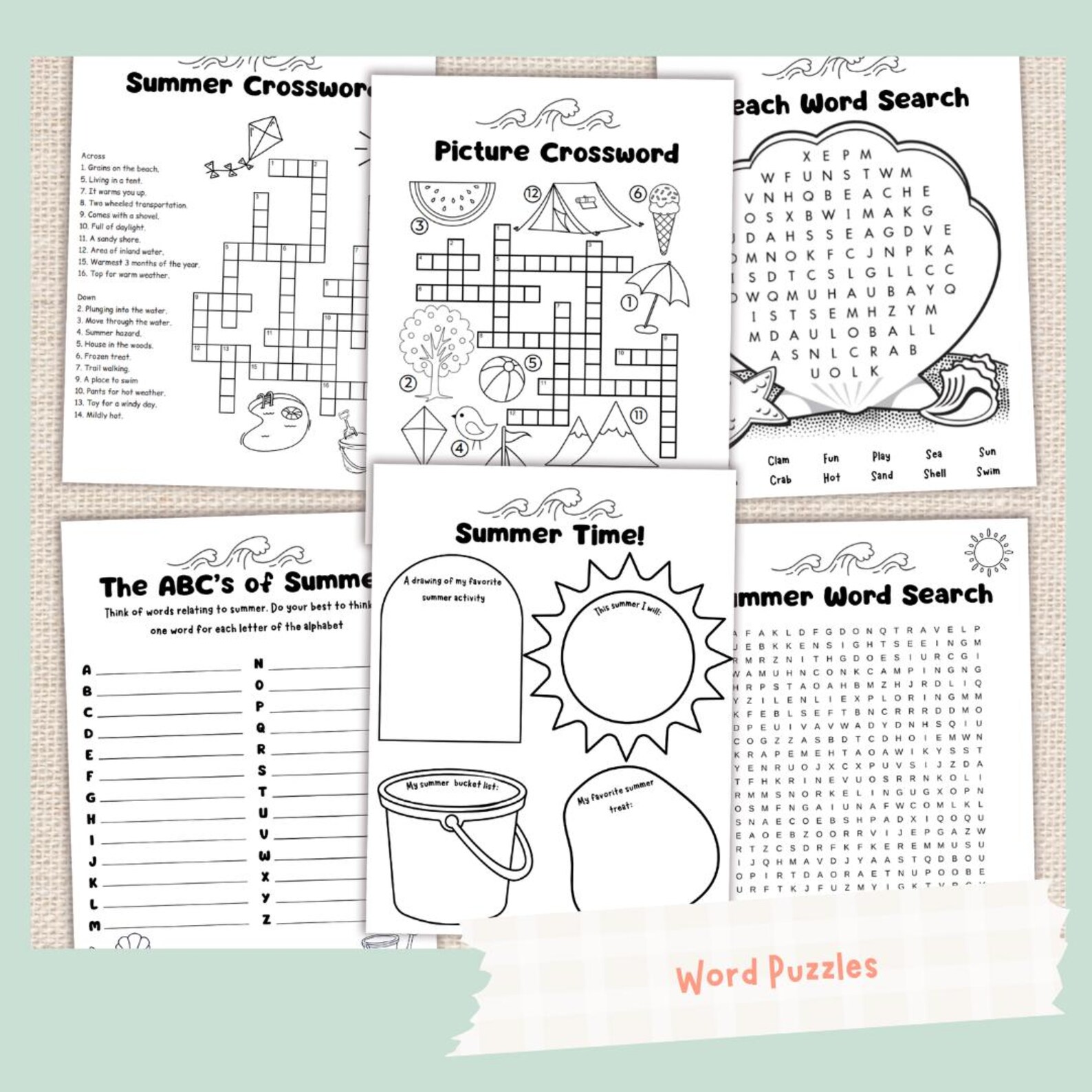 30 Page Summer Printable Activity Pack for Kids | Fun Summer Worksheets ...