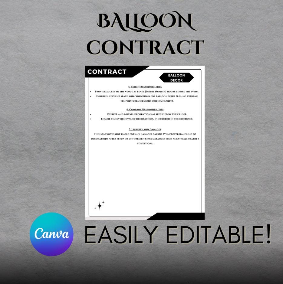 BALLOON CONTRACT, Editable Balloon Artist Contract Template, Balloon ...
